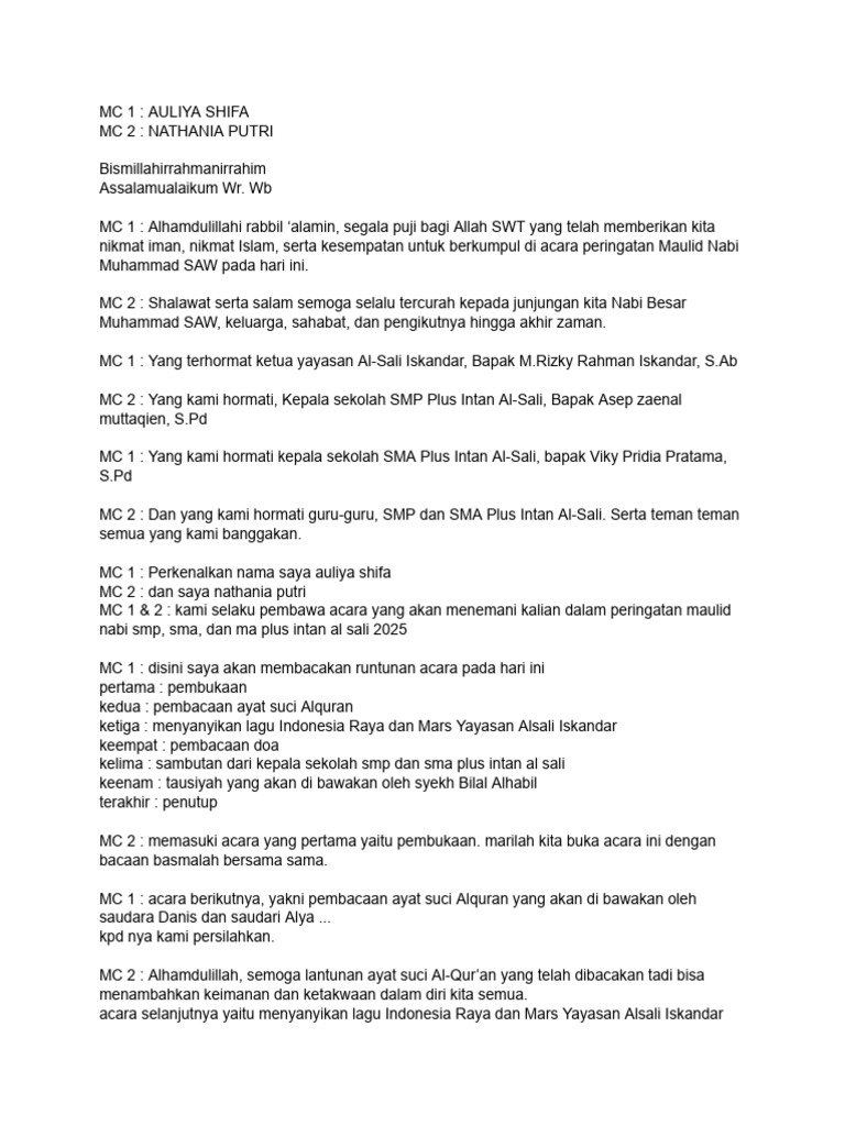Teks mc maulid nabi | PDF