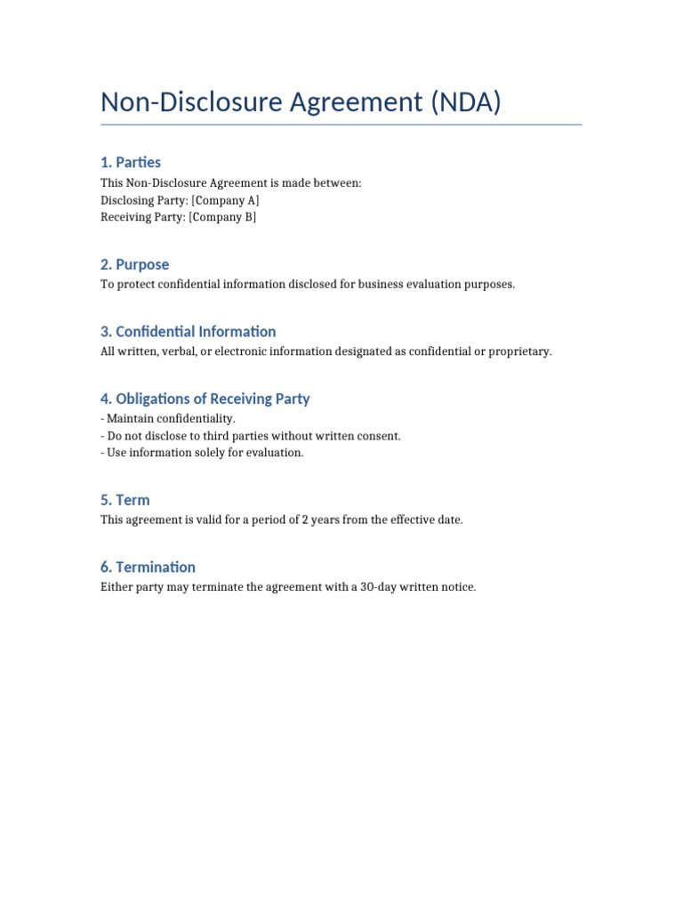 Non-Disclosure Agreement Template | PDF