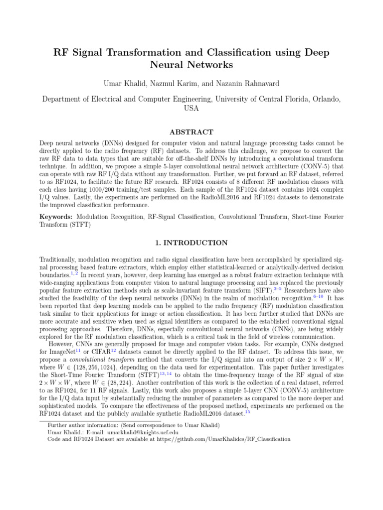 2022 RF Signal Classification SPIE Umar | PDF | Deep Learning | Telecommunications