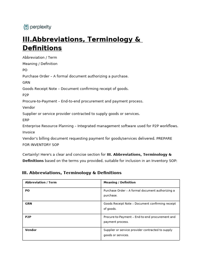 Purchasing Abbreviations Explained | PDF | Cost Of Living | Inventory