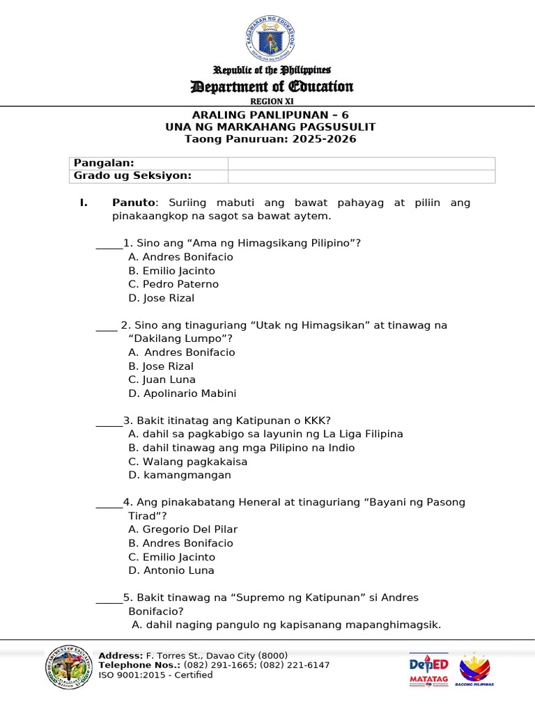 Q1 AP Grade 6 | PDF