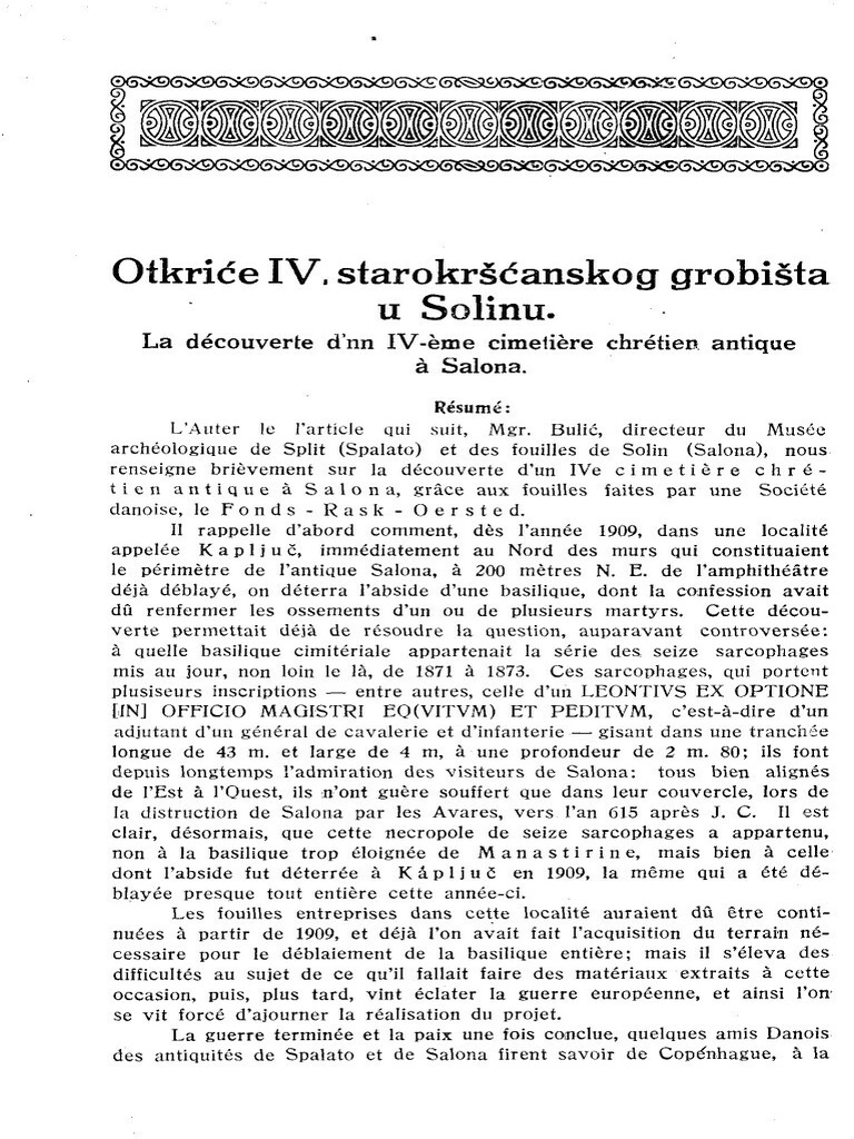 Bulic Frane - Otkrice IV. Starokrscanskog Grobista U Solinu | PDF