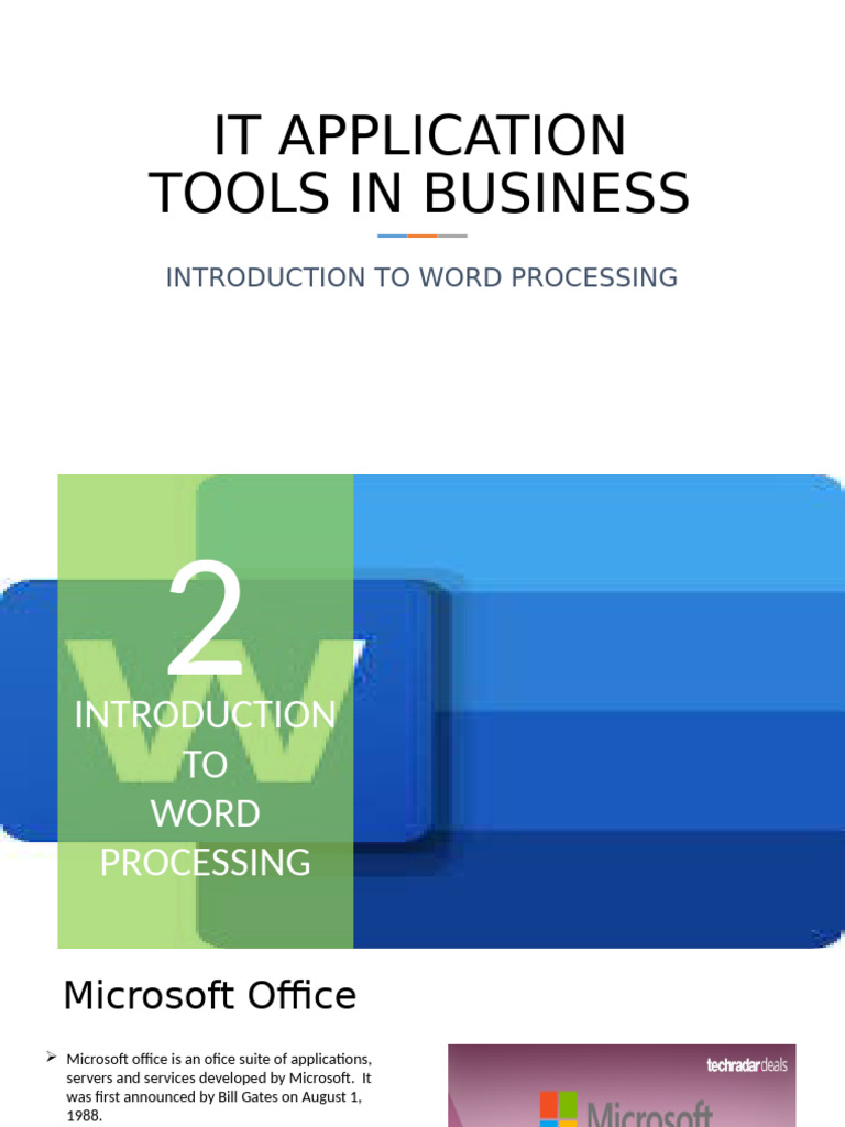 IT Application Tool Introduction To Word Processing | PDF | Microsoft Word | Microsoft Office