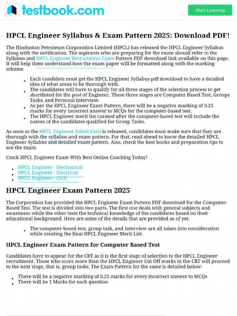 HPCL Engineer Syllabus & Exam Pattern 2025 - Download PDF! | PDF