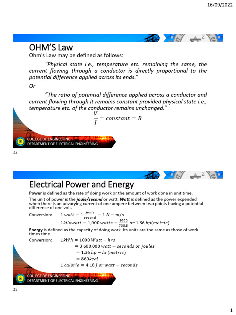 Lecture 3 Ohms Law and DC Circuits | PDF | Series And Parallel Circuits ...