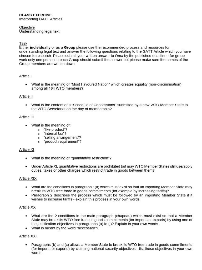 Understanding GATT Articles for WTO Compliance | PDF | World Trade ...