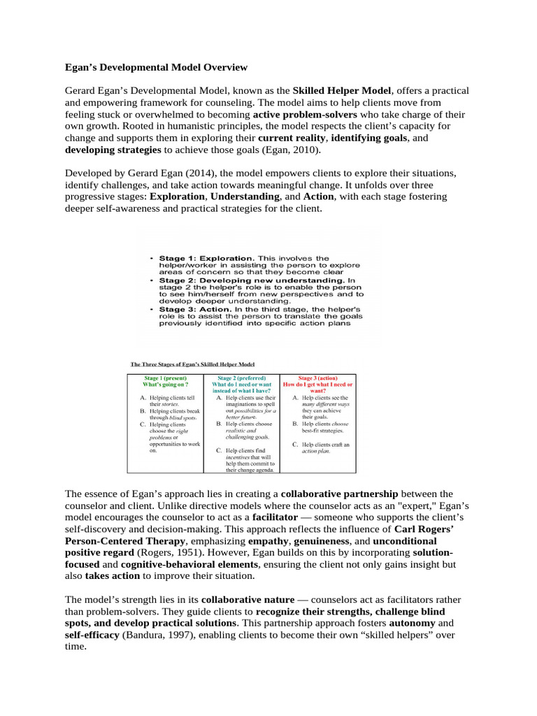 Egan's Skilled Helper Model Overview | PDF | Psychology | Behavioural ...