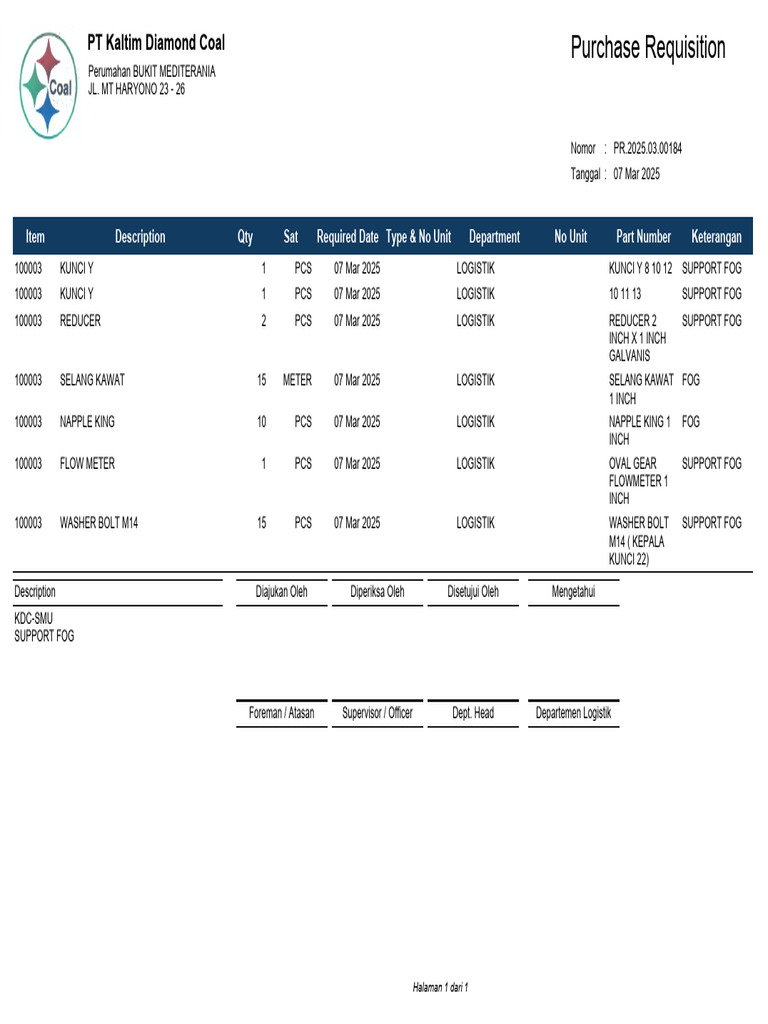 Permintaan Barang Landscape Ptkaltimdiamond 250310213303 | PDF | Fluid ...