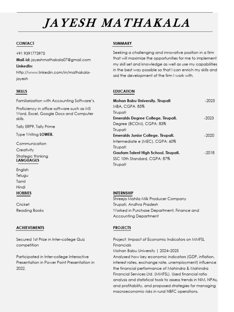 Jayesh Mathakala Resumee | PDF | Economies | Economics
