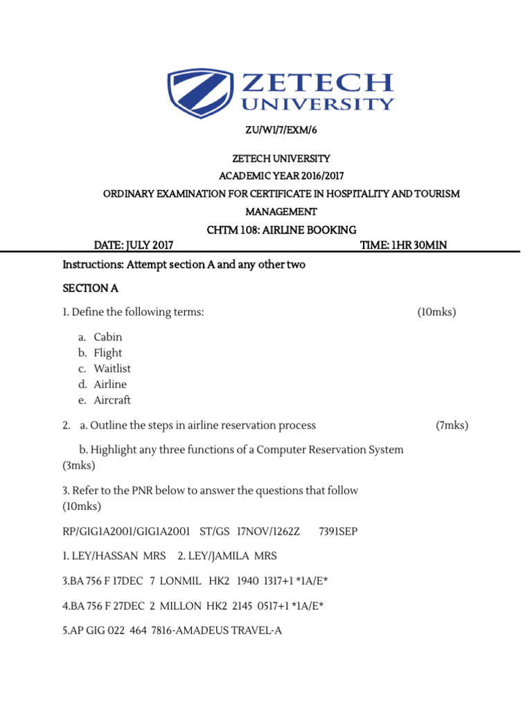 CHTM 108 Airline Booking - Ordinary | PDF | Transport | Civil Aviation