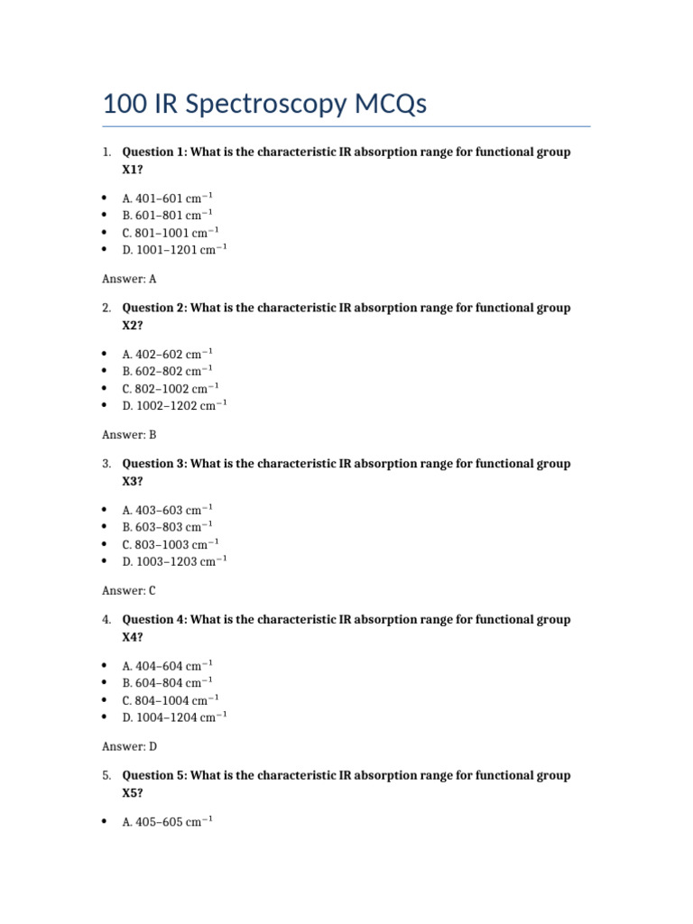 100 IR Spectroscopy MCQs Guide | PDF | Chess Theory | Chess