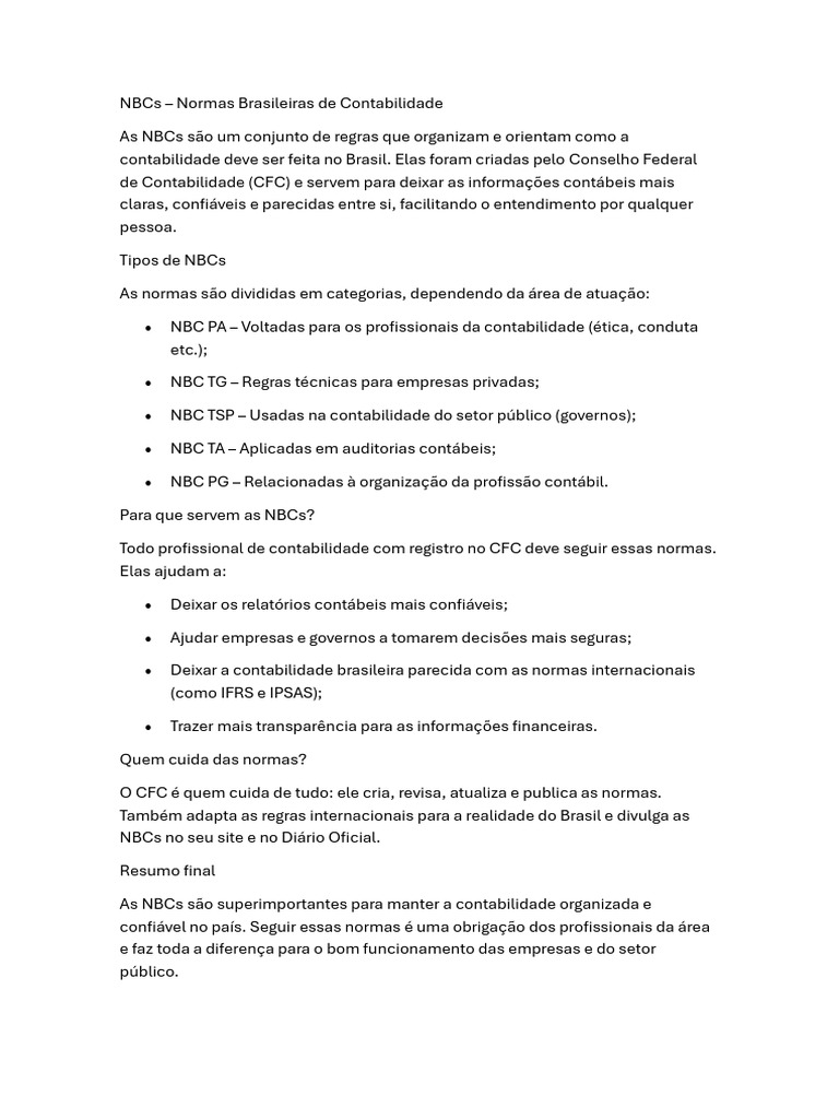 Importância das NBCs na Contabilidade Brasileira | PDF