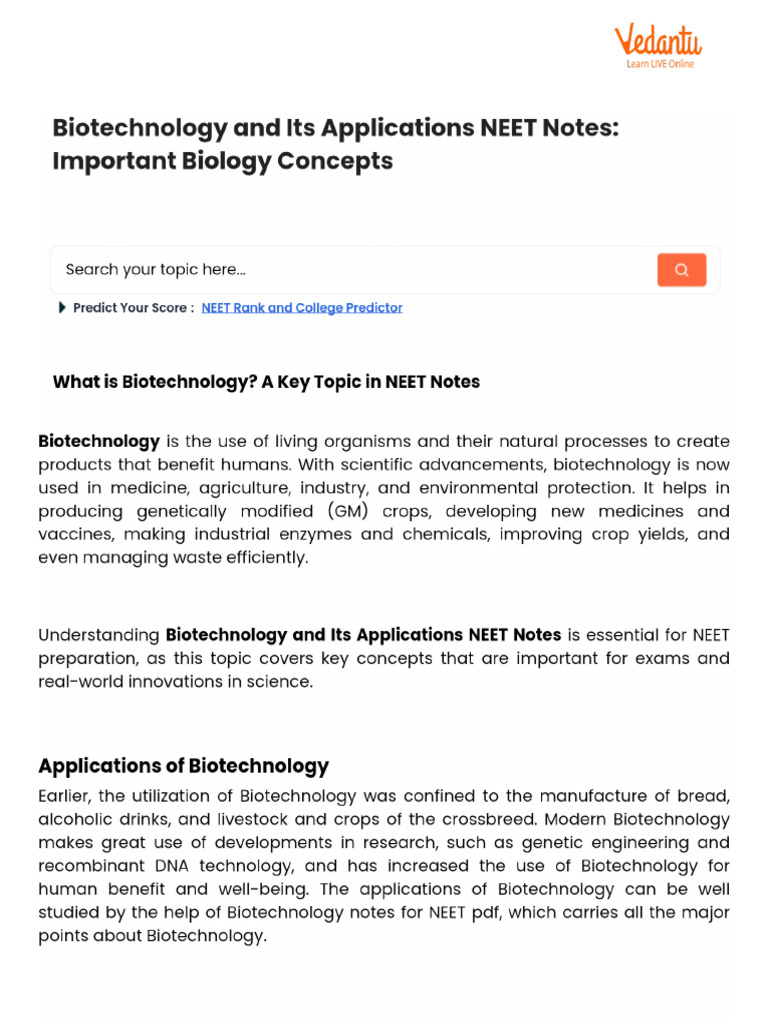 Biotechnology and Its Applications NEET Notes - Important Biology ...