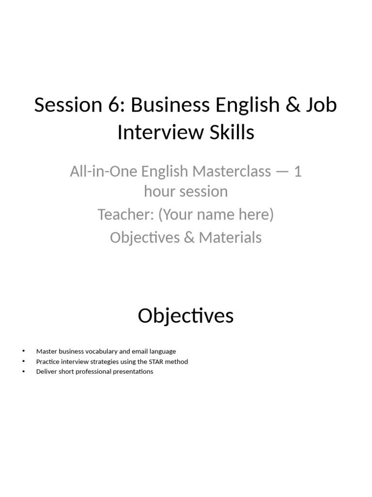 Business English & Interview Skills Masterclass | PDF