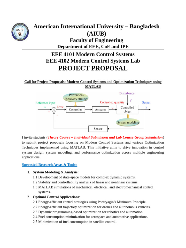 AIUB Project Proposals: Control Systems | PDF | Control Theory ...