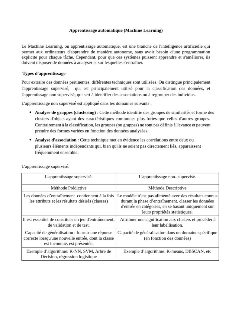 Introduction au Machine Learning et ses Types | PDF | Apprentissage ...