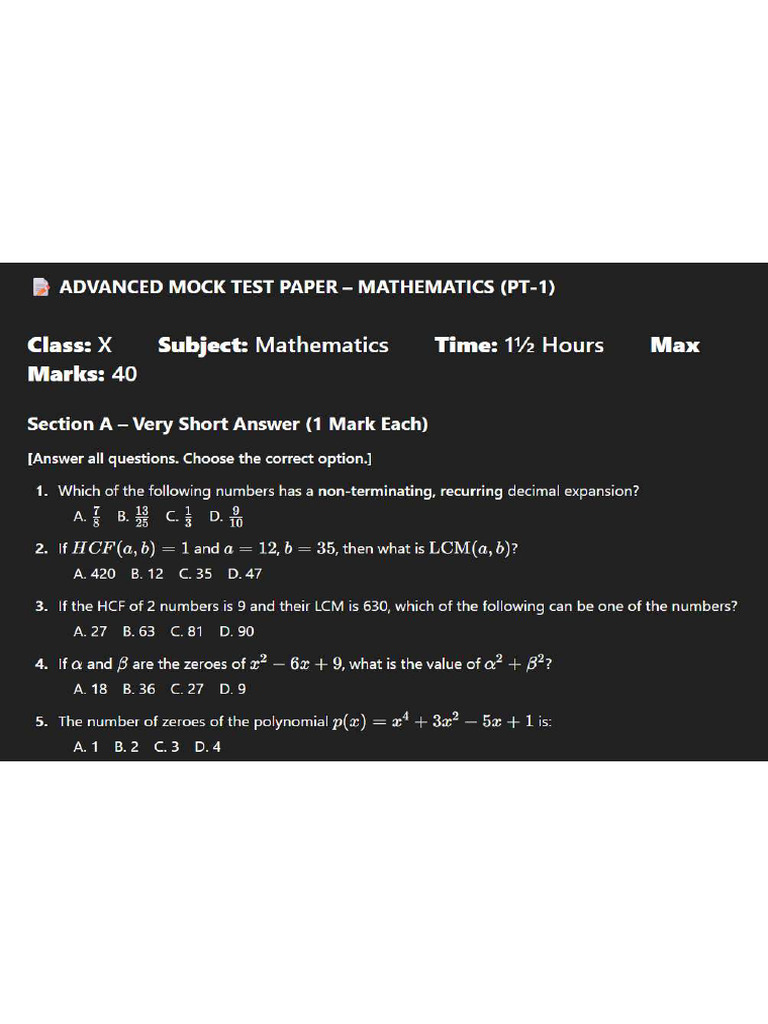 Maths Mock Test Paper | PDF