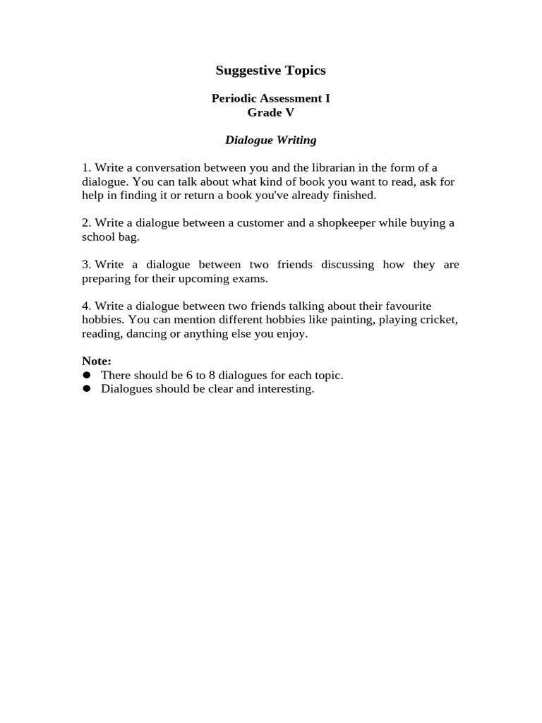 Grade 5 Dialogue Writing Topics | PDF
