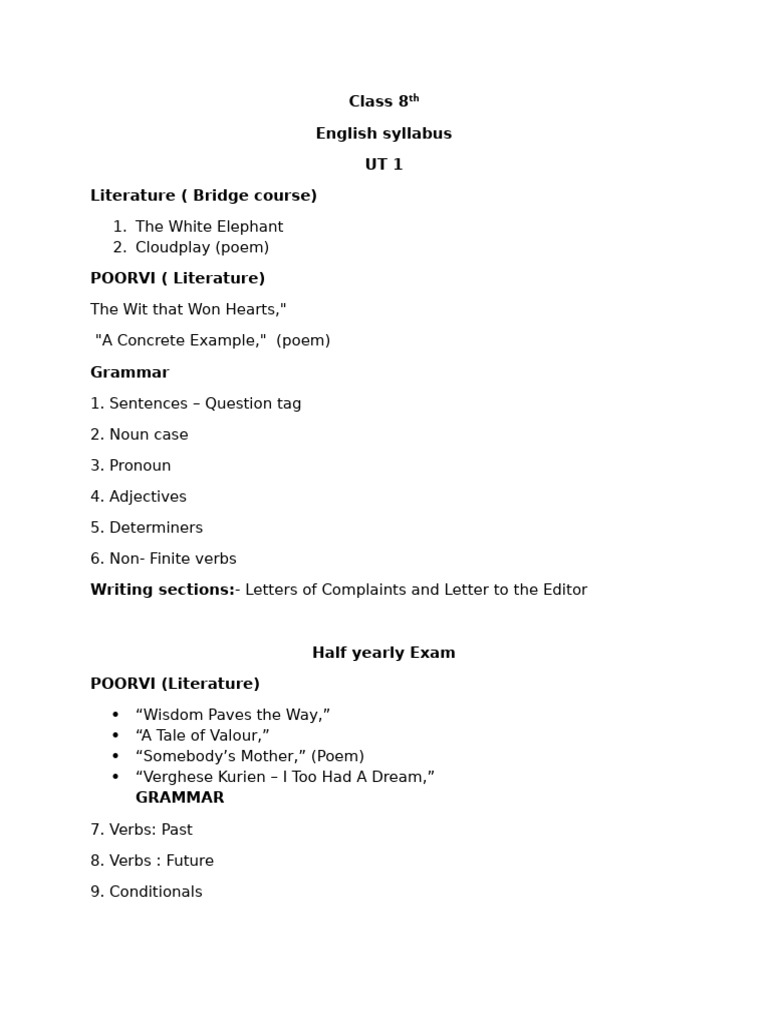 Class 8 English Syllabus Overview | PDF