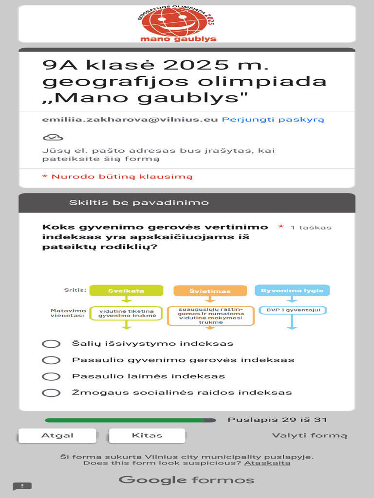9A Klasė 2025 M. Geografijos Olimpiada ,,mano Gaublys | PDF