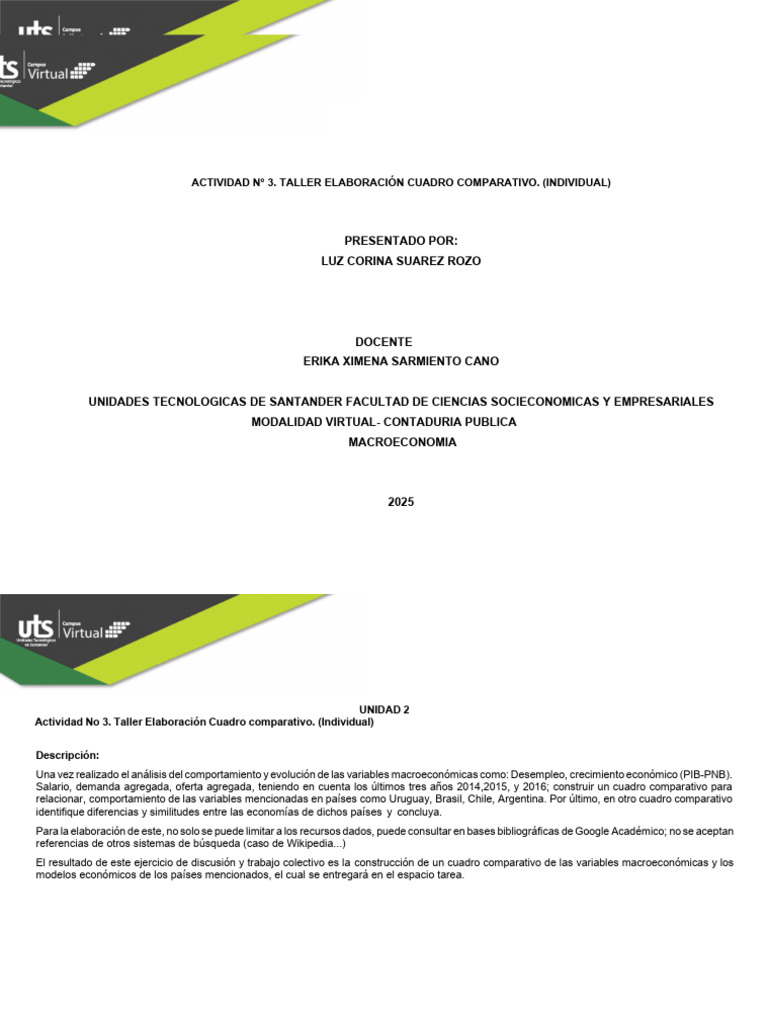 Cuadro Comparativo de Variables Macroeconómicas | PDF