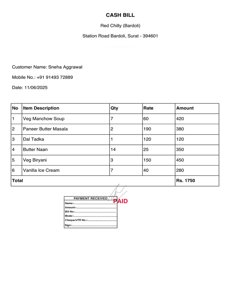 Duplicate Cash Bill Sneha Aggrawal | PDF