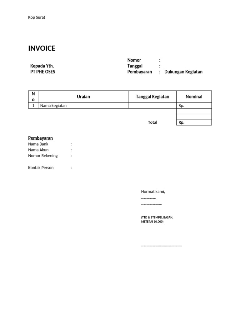 Invoice Pembayaran 2025 untuk PT PHE OSES | PDF
