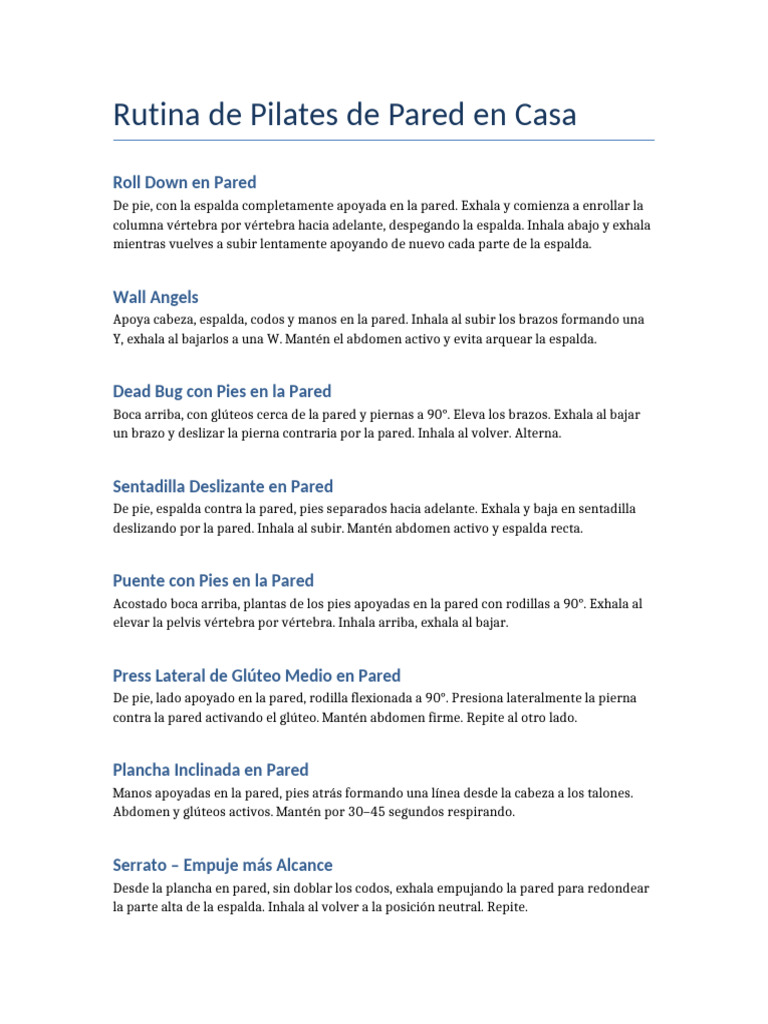 Rutina Pilates Pared en Casa | PDF