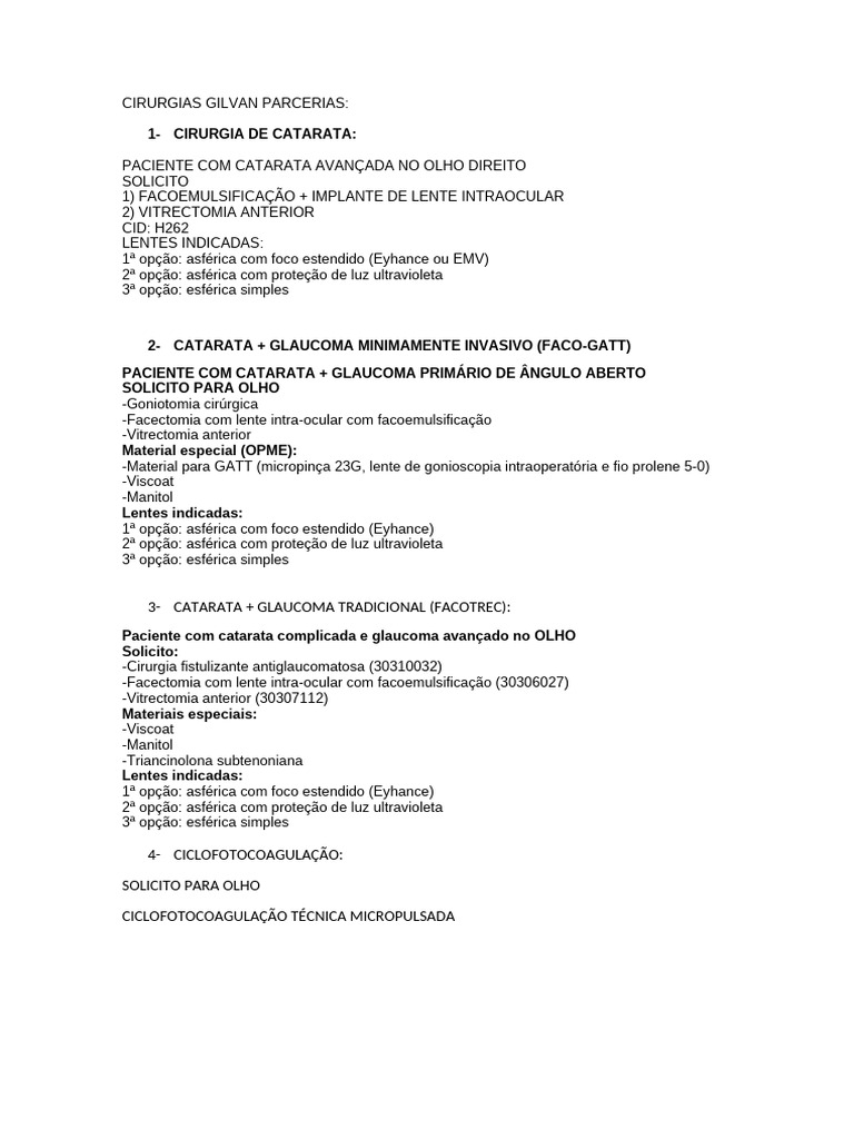 Cirurgias Oculares: Catarata e Glaucoma | PDF
