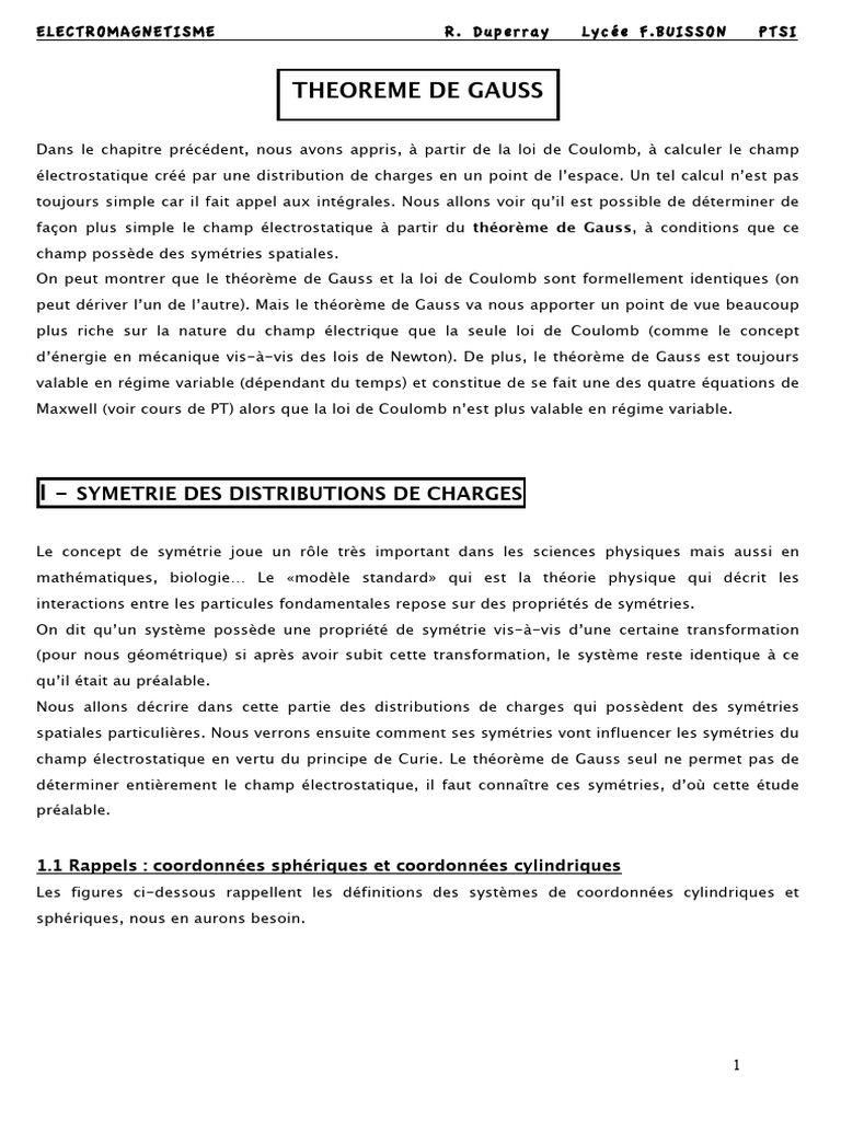 Théorème de Gauss et symétries électriques | PDF | Électrostatique ...
