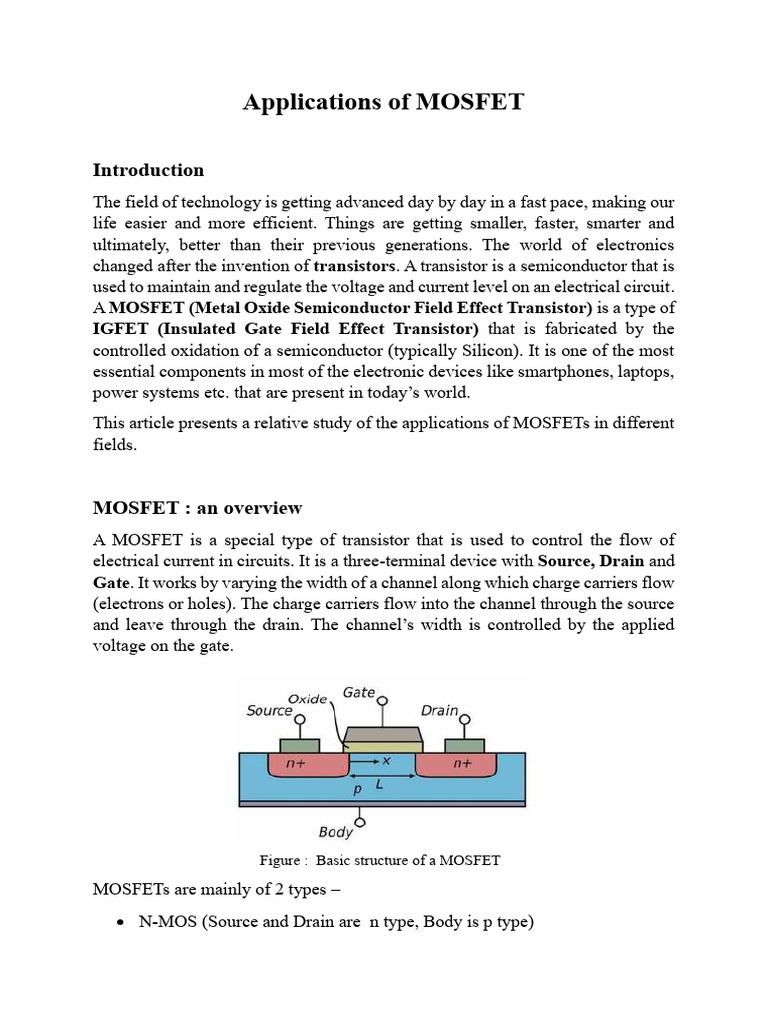 MOSFET Applications in Modern Electronics | PDF | Field Effect ...