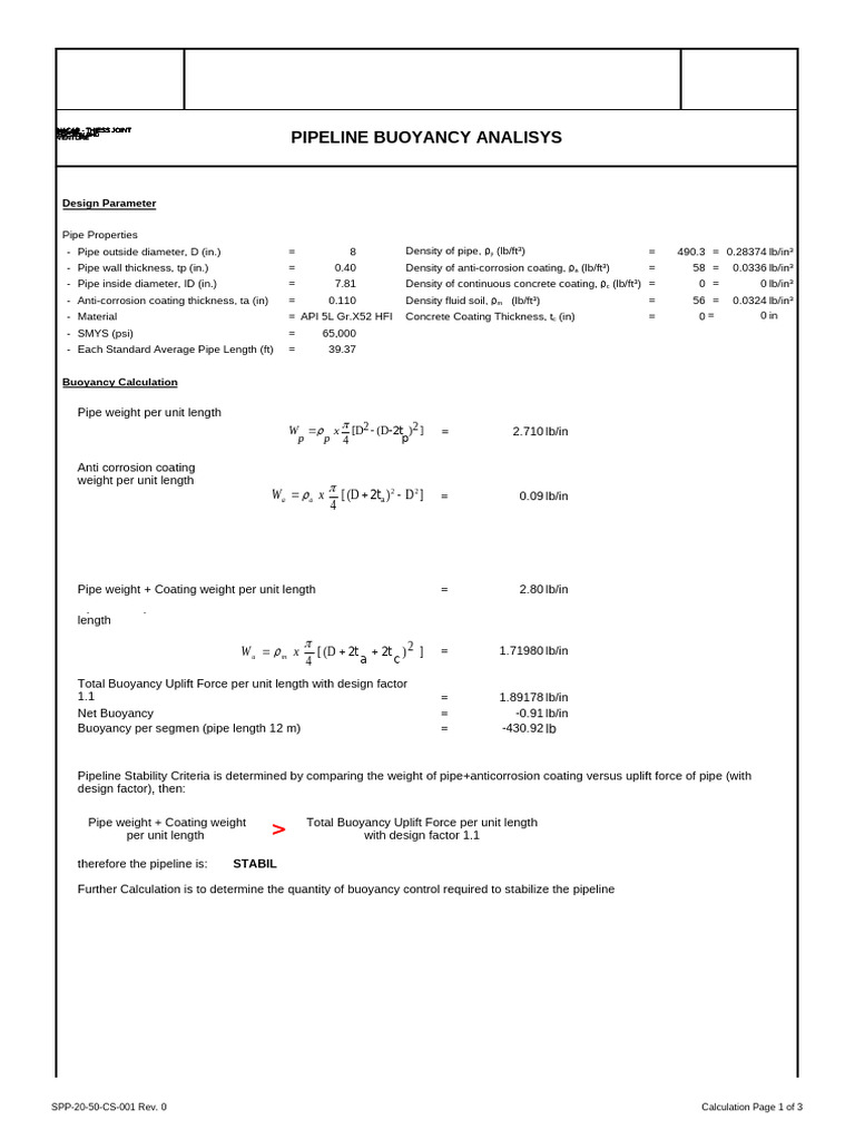 Pipeline Buoyancy Control Analysis | PDF | Pipe (Fluid Conveyance ...