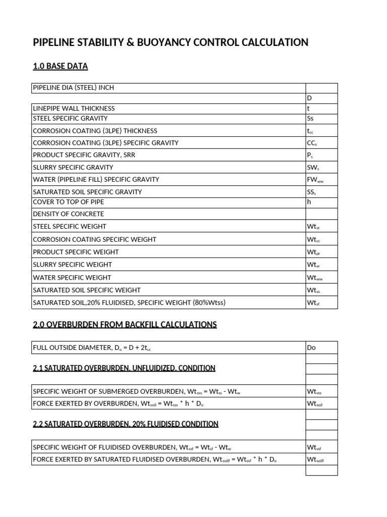 Pipeline Buoyancy Calculation Guide | PDF | Buoyancy | Pipe (Fluid ...