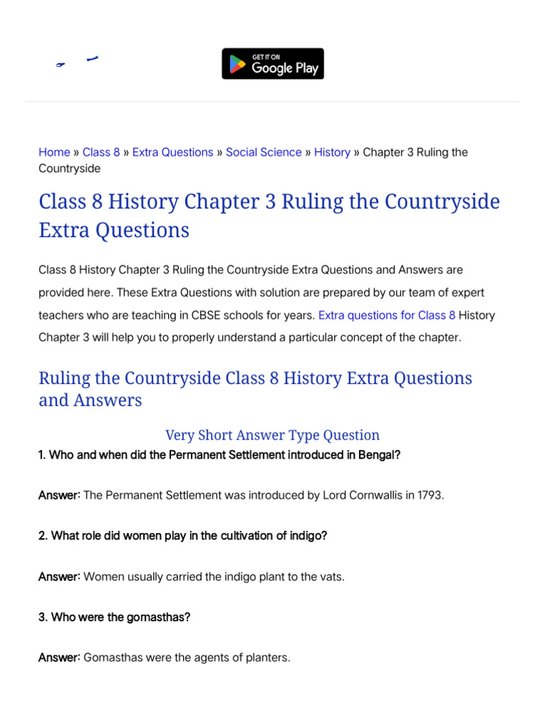 Class 8 History Chapter 3 Ruling The Countryside Extra Questions ...