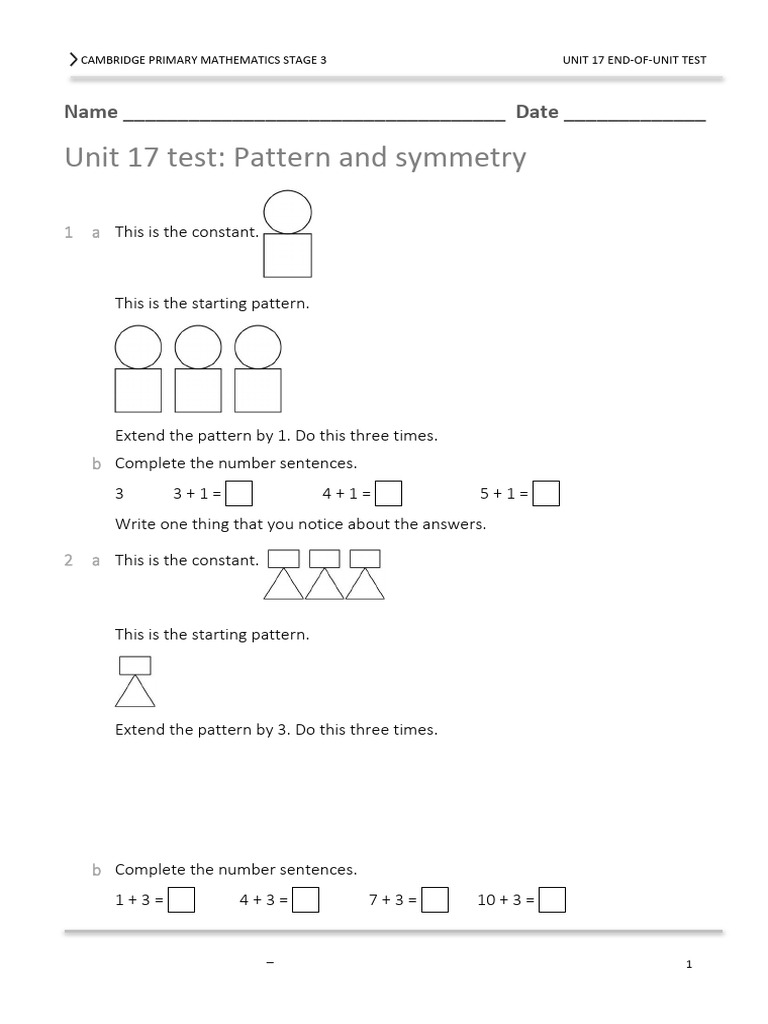 Unit 17 Test: Patterns & Symmetry | PDF | Geometry | Mathematics