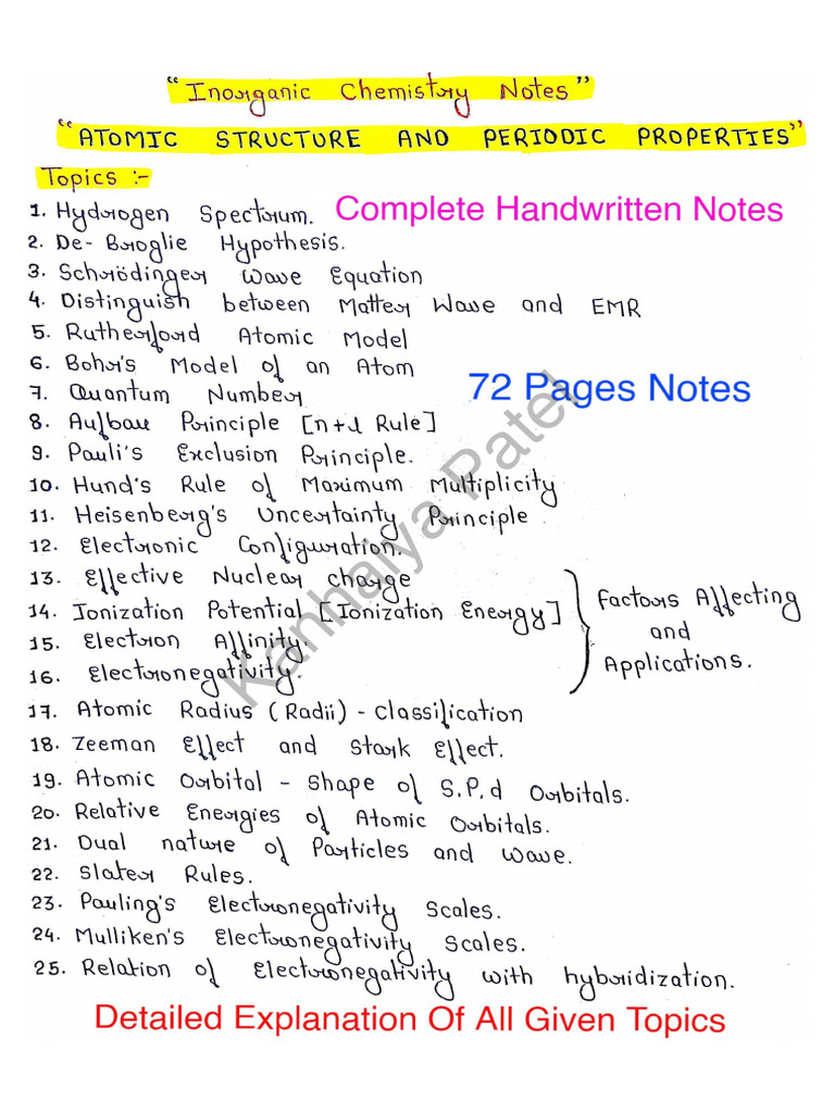 Atomic Structure and Periodic Properties Handwritten Notes | PDF