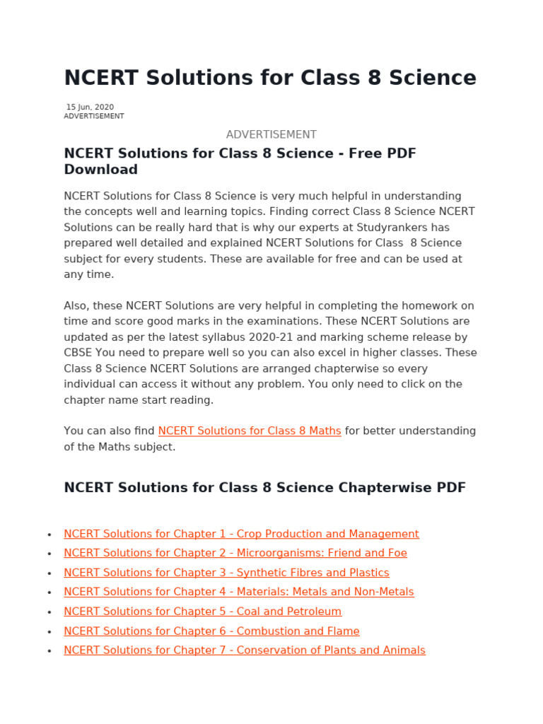 Class 8 Science NCERT Solutions PDF | PDF