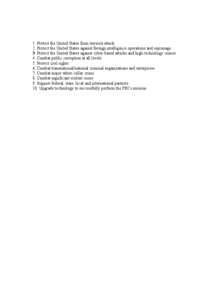 FBI Mission Objectives and Strategies | PDF