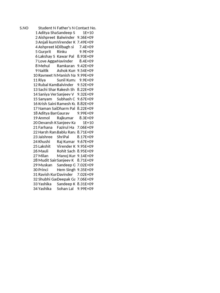 Student Contact Information List | PDF