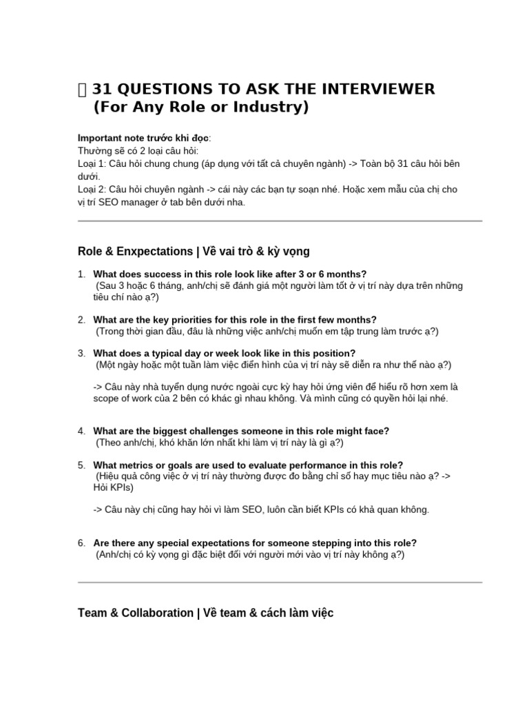 General Questions For Interviews | PDF