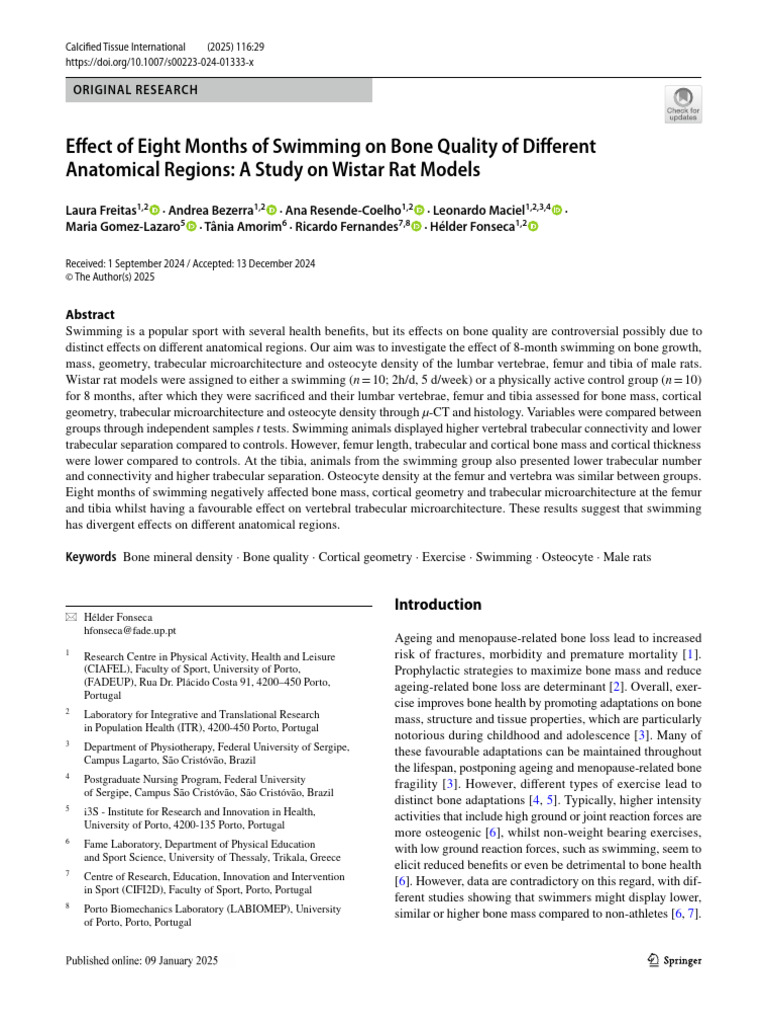 Effect of Eight Months of Swimming On Bone Quality of Different ...