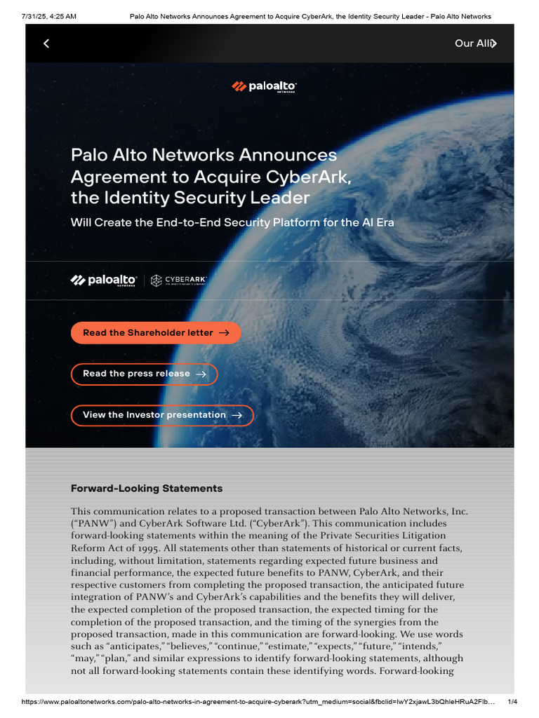 Palo Alto Networks Announces Agreement To Acquire CyberArk, The Identity Security Leader - Palo ...