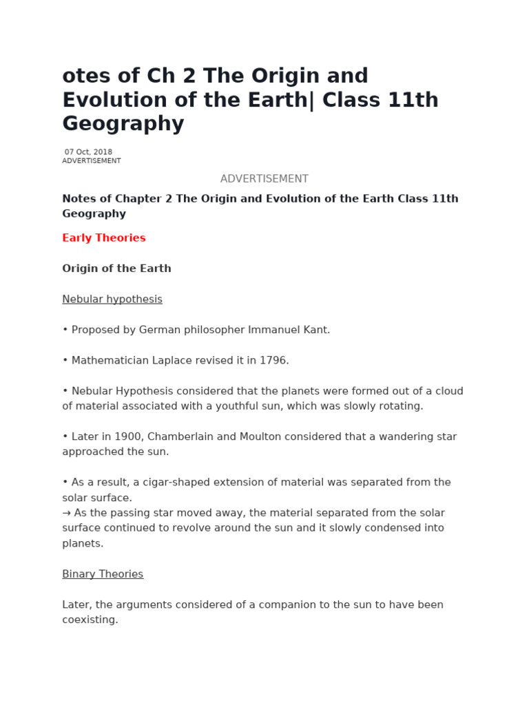Earth Origin and Evolution Notes | PDF | Planets | Earth