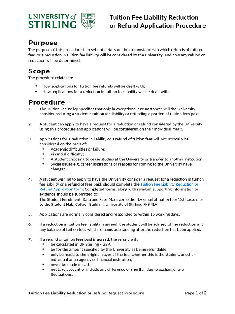 Tuition Fee Refund Application Guide | PDF | Fee