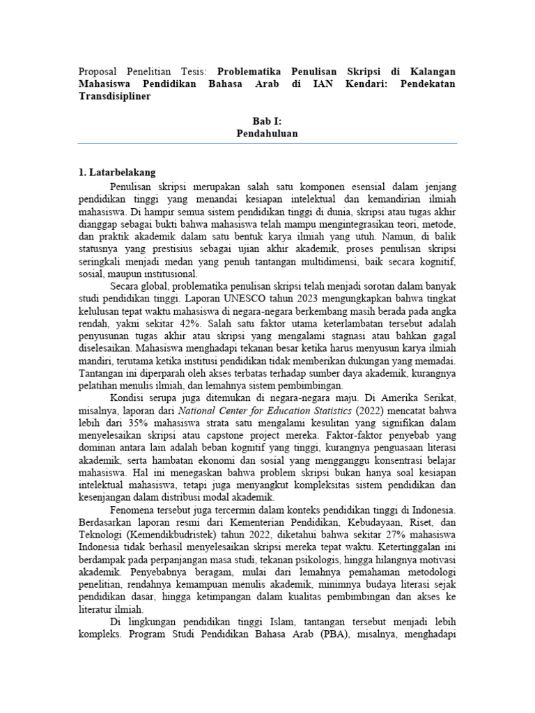Contoh Penulisan Proposal Tesis Berbasis Transdisipliner | PDF