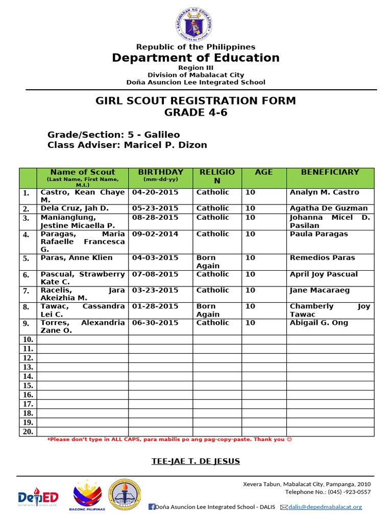 GRADE 5 Galileo Girl Scout Registration Form 2025 2026 | PDF | Chess Theory | Chess