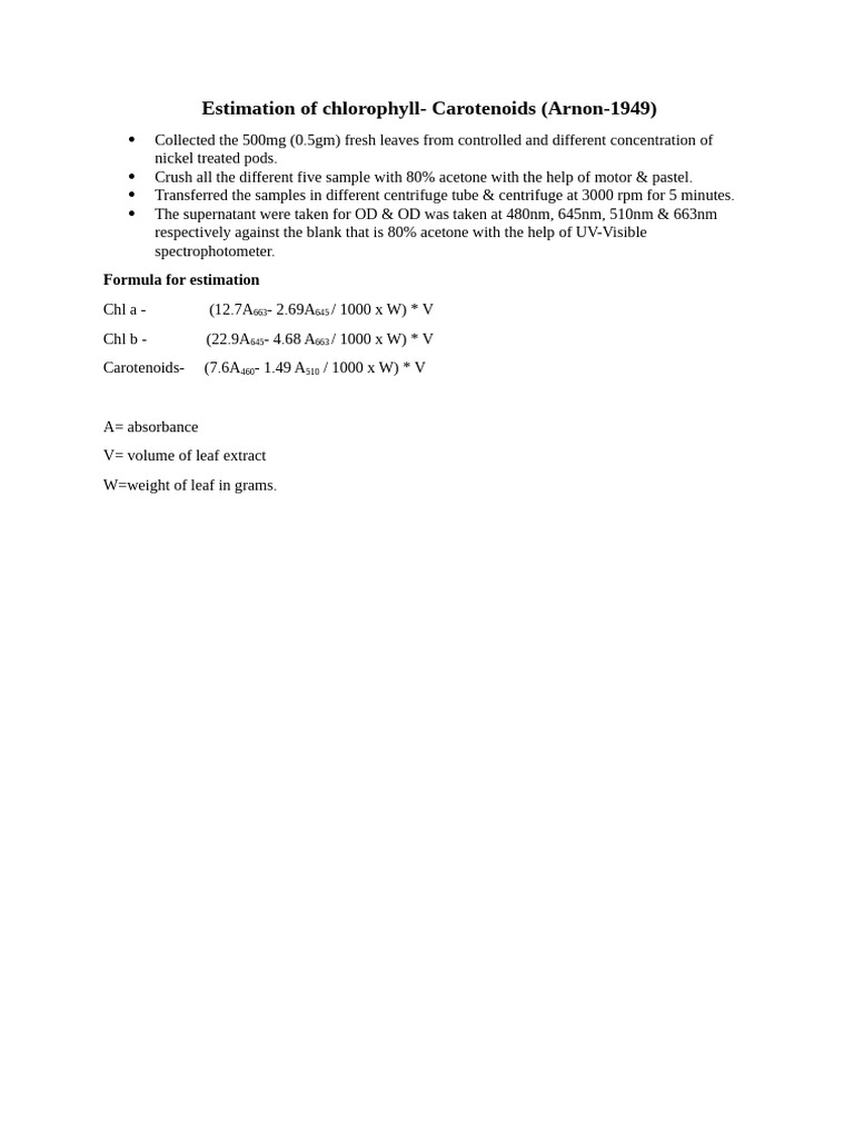 Chlorophyll Estimation Using Arnon 1949 | PDF