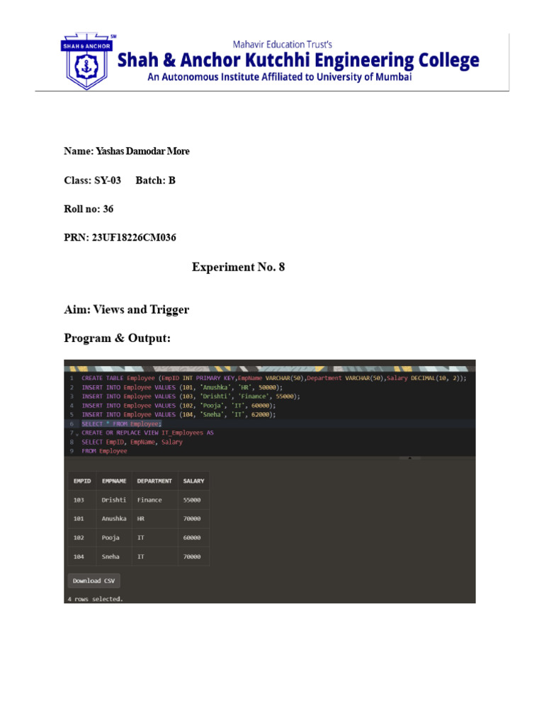 Dbms Practical 8 36 | PDF