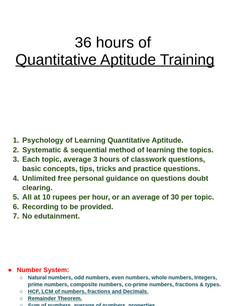 36 Hours Of Quantitative Aptitude Training Pdf Numbers Prime Number