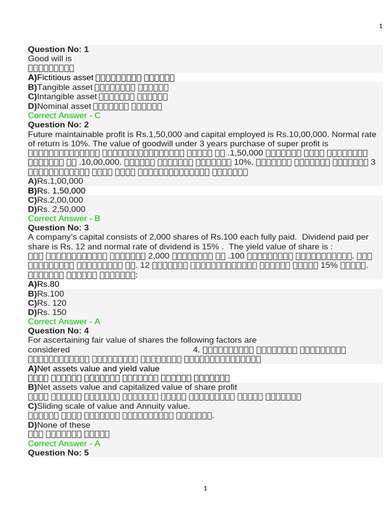 Fictitious Asset: Question No: 1 | PDF